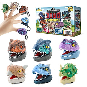 DINOBROS Dinosaur Pull Back Car Toys Finger Biting Dino Chomper 6 Pack Jurassic Dinosaurs Snap On Backpack Keychain Grabber Gadgets for Kids 3 4 5 6 7 Year Old