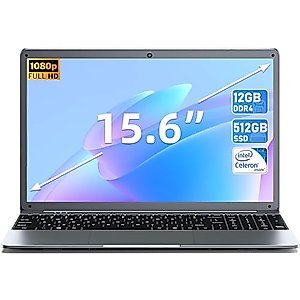 SGIN 15.6" Laptop, 12GB DDR4 512GB SSD Laptop Computers, FHD 1920X1080 Screen High Performance Quad-Core Intel Celeron N5095 Processors, 2.4G/5G WiFi, Bluetooth 4.2, Webcam