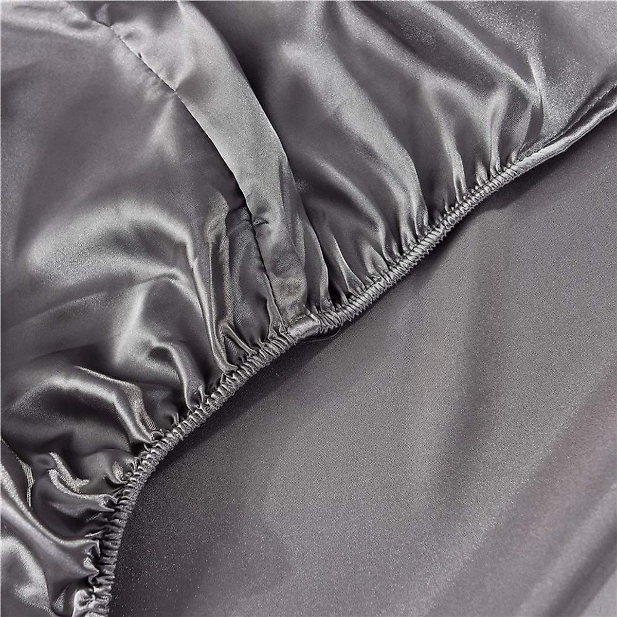 Grey Gray Luxury Silk Bedding Set. Include Silk Duvet Cover, Silk Pillow Sham and Silk Fitted Sheet. Satin Silk, Silk Blend Fabric. No Comforter or Duvet Insert Included. Full/Queen Size.