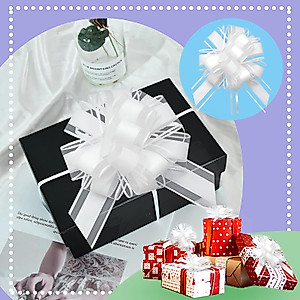 FQTANJU 5 PCS 6 inches Large Pull Bows, Bow for Gift Wrapping, Ribbon Bows for Wedding Christmas Birthday Party Gift Baskets or Valentine's Day Flower Gift Boxes Decoration (White)