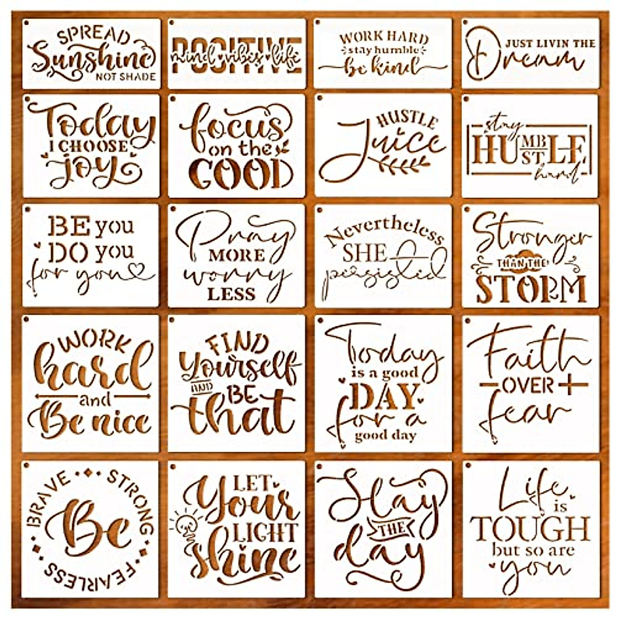 Word Stencils for Painting On Wood Sign Canvas Fabric, Reusable Welcome Farmhouse Burning Inspirational Art Craft Paint Stencil for Shirt Family Furniture Wall Card Making (20 Word 8in)