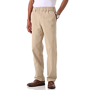 Soojun Men's Cotton Relaxed Fit Full Elastic Waist Twill Pants, Khaki, 40W x 32L