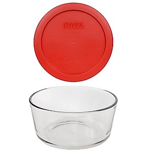 Pyrex (1 7201 4 Cup Glass Bowl & (1) 7201-PC Poppy Red Lid Made in the USA
