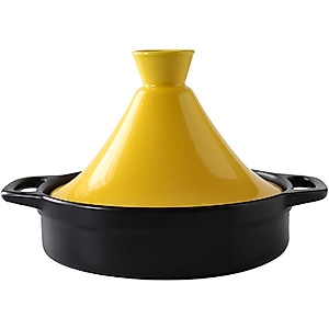 Multi-function Moroccan Style Cast Iron Tajine Pot Cooking Pot Ceramic Casserole Steamer Braiser Pan Healthy Saucepan Earthen Pot for Braising Slow Cooking,Yellow