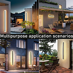 RGZZUP 2Pack 71INCN Long Outdoor Modern LED Wall Light,55W Waterproof IP65 Warm White 110V led Wall Mount Lighting Fixture Rectangular Black Wall Lights Elegant Frosted White Acrylic Anti Rust