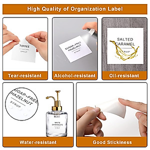 84 Pieces Pantry Labels,Coffee Syrup Labels,Waterproof Labels White Minimalist Labels Preprinted Self-Adhesive Labels Kitchen Labels for Storage Bins Coffee Station Syrup Dispenser Labels Blank Labels