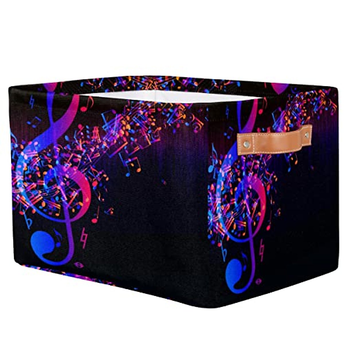 Pardick Large Collapsible Storage Bins ,Music Note Print Decorative Canvas Fabric Storage Boxes Organizer with Handles，Rectangular Baskets Bin for Home Shelves Closet Nursery Gifts