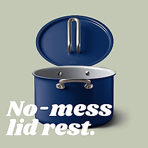 Nontoxic, nonstick BPA-free Risa kitchen stock pot with lid and pot holders for gas, electric, & induction stove by Eva Longoria - Deep Blue