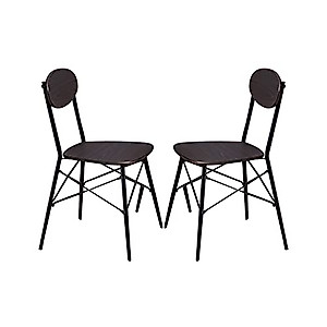 Pilaster Designs Indoor Home Decorative Furniture Valley 3 Piece Dining Set, Black Metal Frames & Walnut Wood Top, 27.5" Square, Modern (Table & 2 Oval Back Chairs)