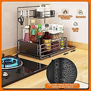 Under Sink Organizer and Storage, Under Sliding Cabinet Basket Organizer 2-Tire Under Kitchen Bathroom Sink Storage, Multi-Purpose Under Sink Shelf Organizer Black,White