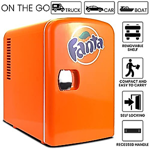 Coca-Cola Fanta FA04 4 Liter/4.2 Quarts 6 Can Portable Mini Cooler/Fridge for Food, Beverages, Orange