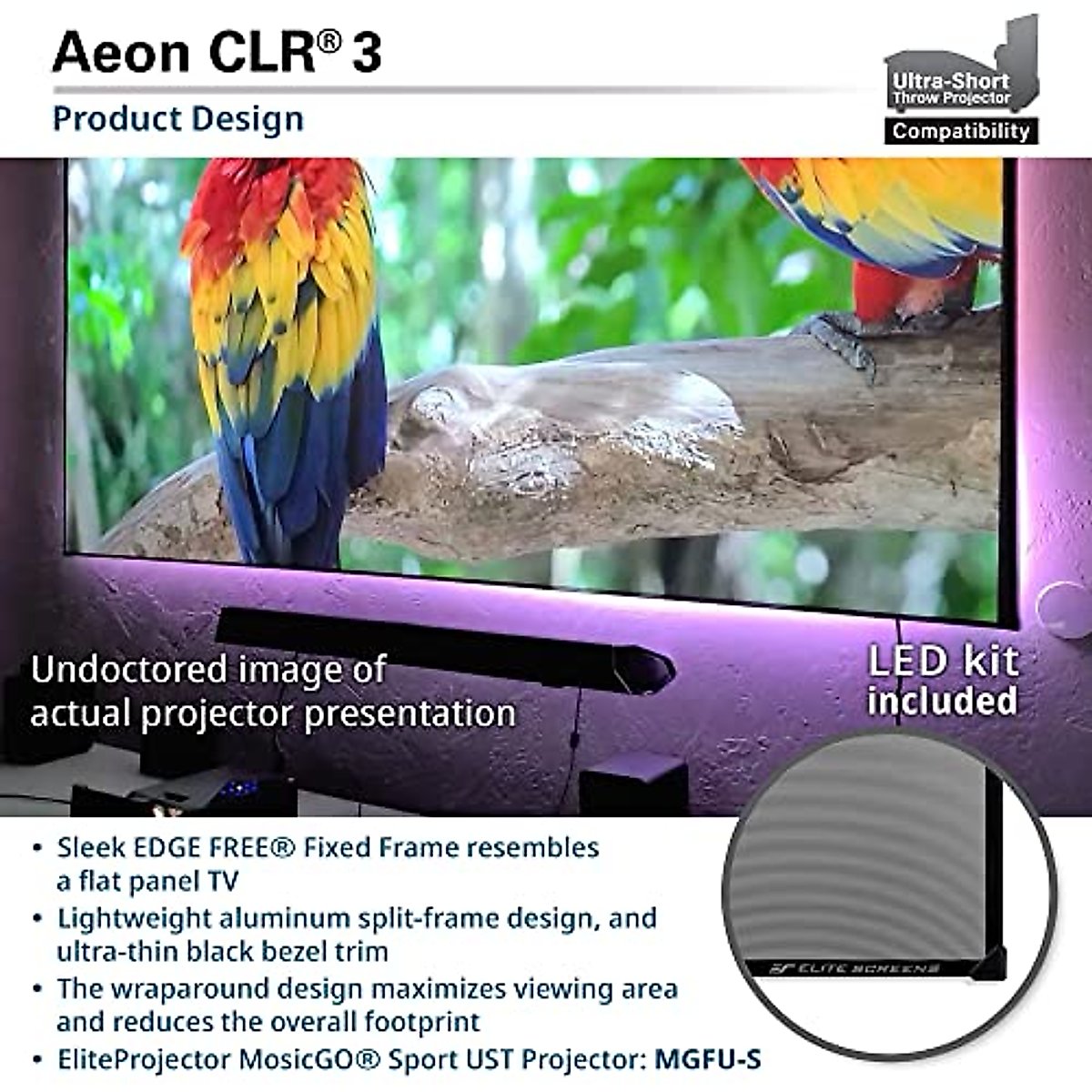 Samsung SP-LSP9T 130" The Premiere 4K Smart Laser Short-Throw with a Elite Screens AR123H-CLR3 123" Aeon Edge-Free CLR 3 Series Projector Screen (2021)