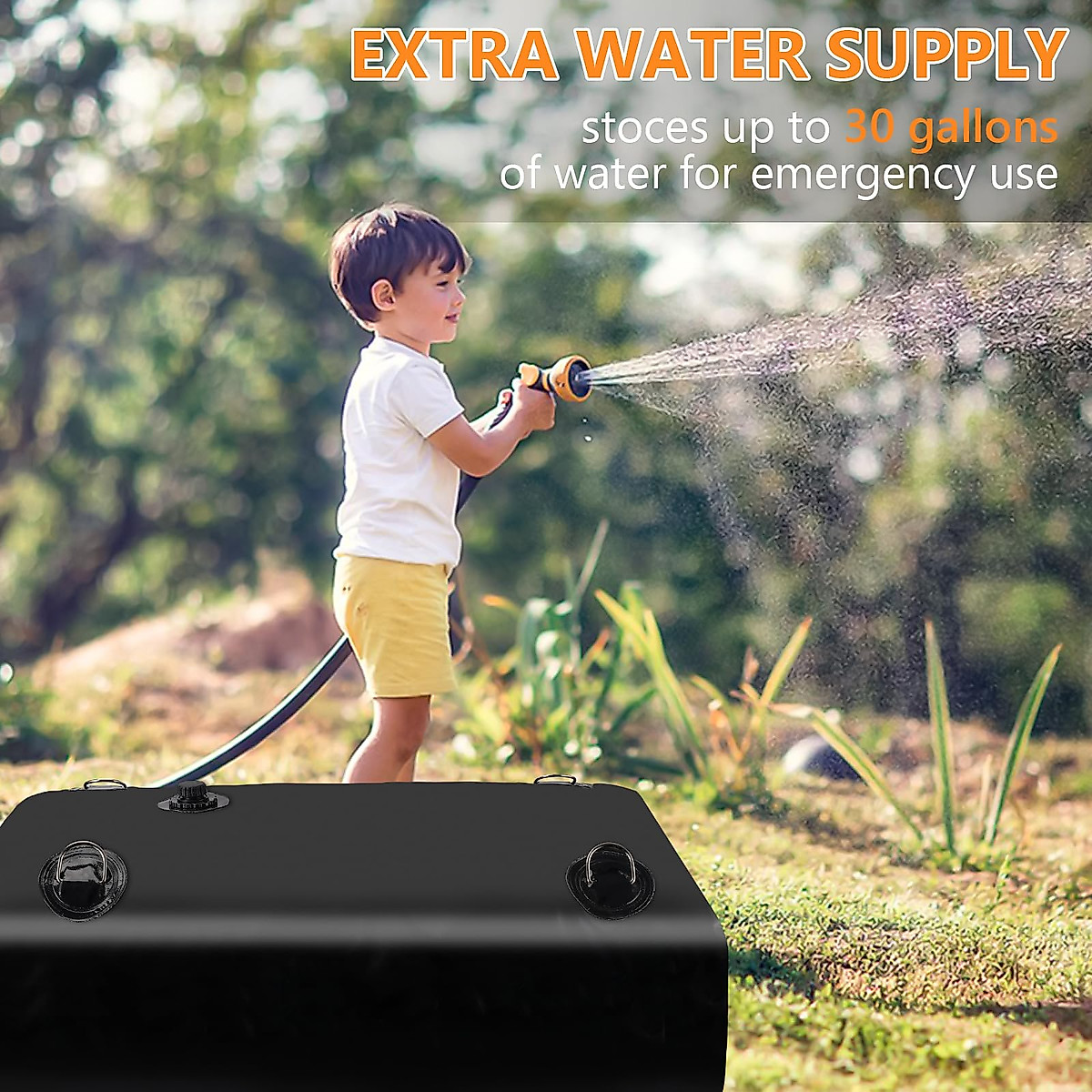 Aipudi Portable Water Tank, 30 Gallon Water Storage Container with 3/4'' PVC Spigot and Overflow Kit, Foldable Water Tank for Garden Water Catcher, Camping Emergency Water Storage Bladder, Black 110L