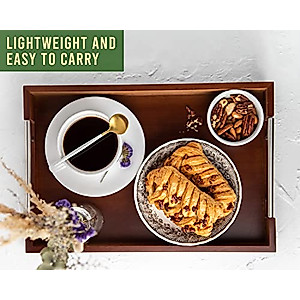 Set of 2 Modern Bamboo Serving Trays with Metal Handles – Bamboo Nesting Trays – Large, and Small Trays Set for Food, Ottoman Décor & More – Bamboo Trays for Breakfast - Brown