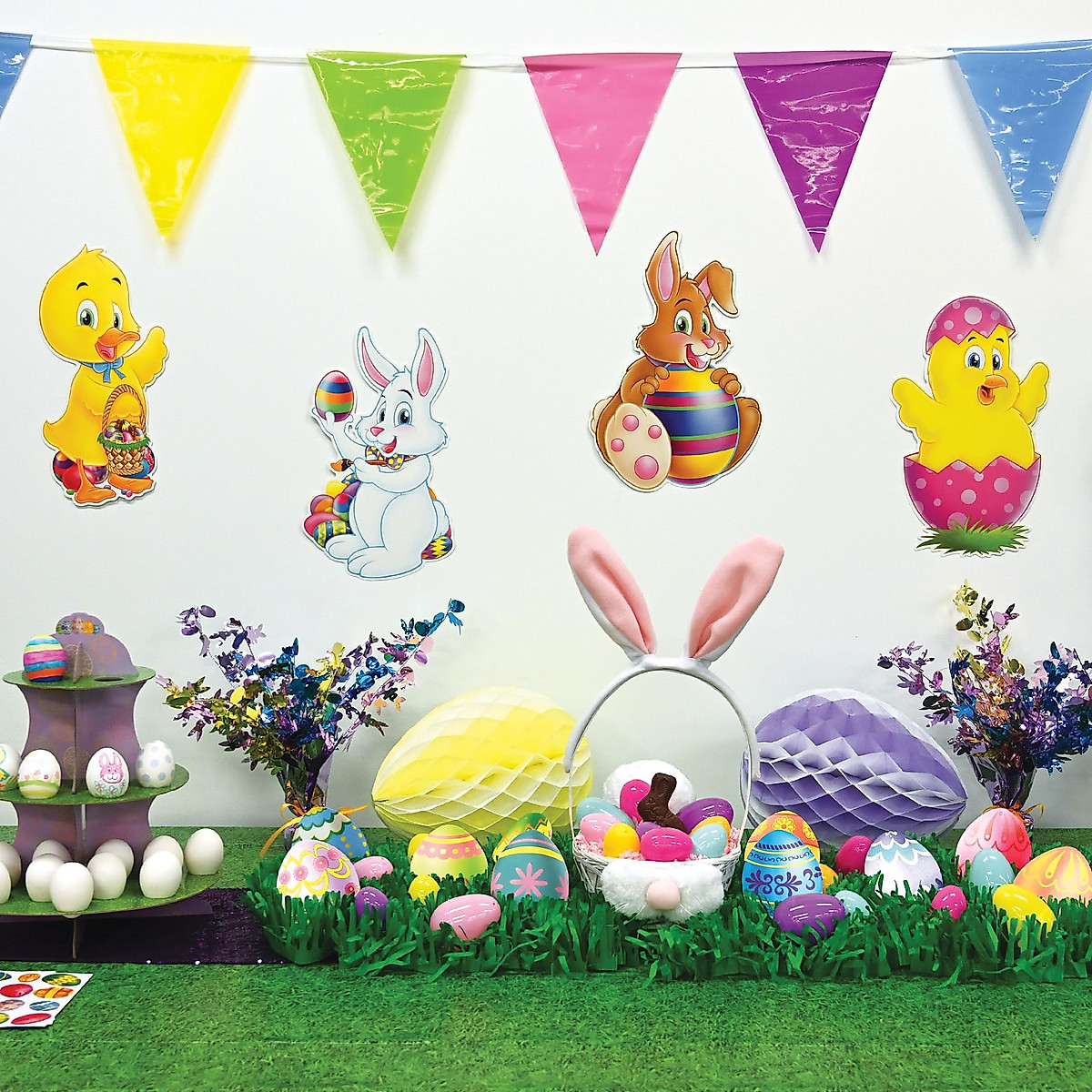 Beistle Happy Easter Bunny and Chicks Cut Outs 4 Piece Spring Time Decorations, 14", Multicolored