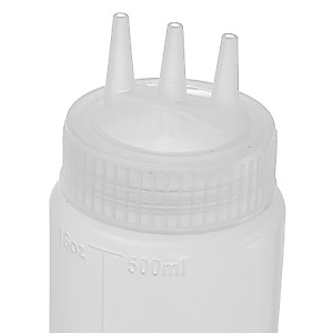 SOUJOY 16 Pack Condiment Squeeze Bottle, 16 Oz 3-Hole Kitchen Ketchup Squirt Bottle with Nozzle Tip and Label, Plastic Dispenser Container for Sauces, Paint, Oil, Salad Dressings, Arts and Crafts