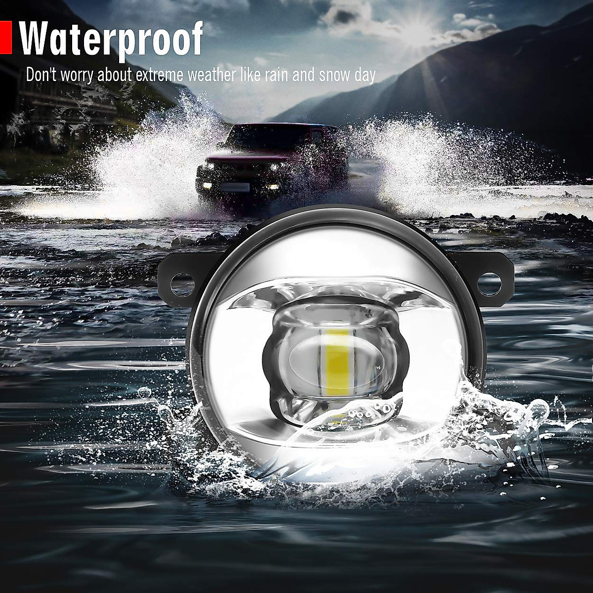 Updated LED Lens Fog Light Replacement for Ford 13-16 Fusion, 11-15 Explorer, 08-14 Focus, 15-17 Mustang, 19-21 Ranger, 11-19 Transit Connect, 14-18 Fiesta, Front Bumper Driving Fog Lamp