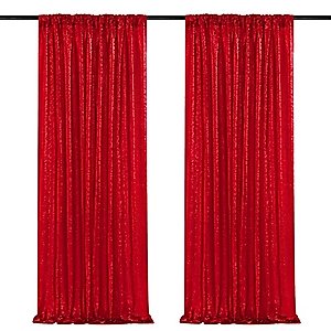 Party Backdrop Curtains 2 Panels 2ftx8ft Red Sequin Backdrop Sparkly Glitter Fabric Backdrop Birthday Wall Decoration