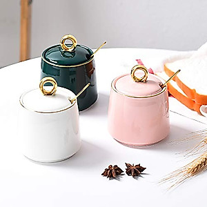 LIONWEI LIONWELI White Sugar Bowl Dispenser Salt Container Ceramic Sugar Bowl with Lid and Spoon for Home and Kitchen