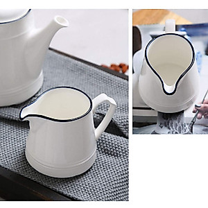 FUYU Simple White Ceramic Creamer with Handle, Coffee Milk Creamer Pitcher