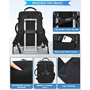 Getravel Travel Backpack For Women Men Airline Approved, Carry On Backpack, 17 inch Laptop Backpack, Waterproof Casual Outdoor Luggage Weedender Bag, Hiking Backpack(Black)