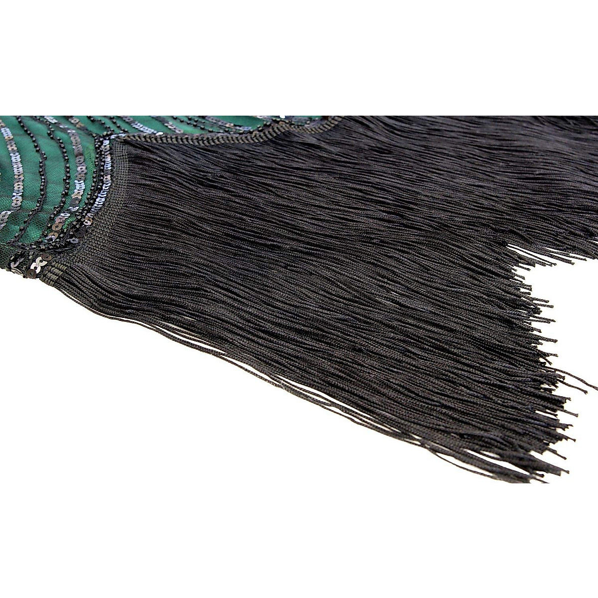 Letter Love Women 1920s Vintage Flapper Fringe Beaded Gatsby Party Dress With 20s Accessories Set (S, Black Green)