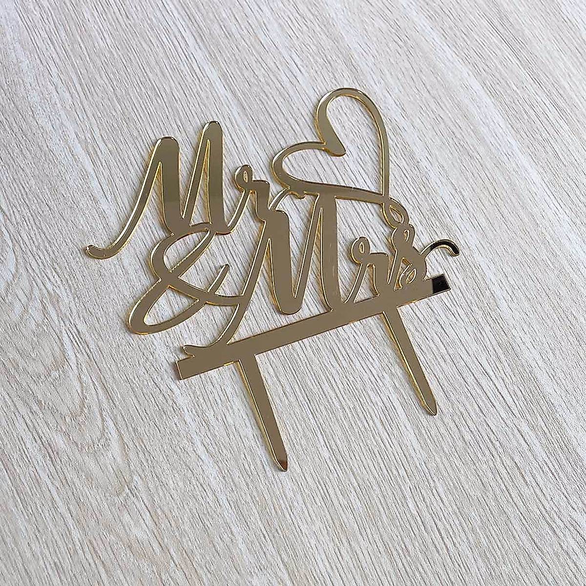 AMINJIE Mr and Mrs Cake Topper - Wedding, Engagement, Wedding Anniversary Cake Toppers Decorations, Mirror Gold Acrylic
