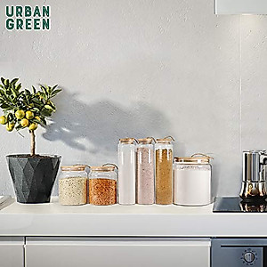 Urban Green Glass Jar with Bamboo Lid, Large Glass Food Storage Jar with Airtight Lid,1 gallon, Large Size Glass Food Storage Container, Flour Container, Kitchen Storage Jars for Candy, Cookie
