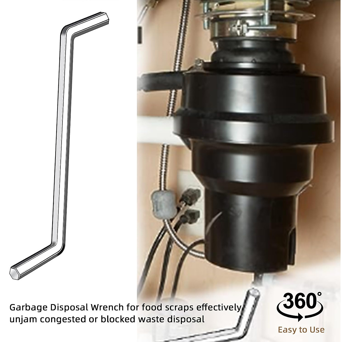 woiron Garbage Disposer Unjamming Wrench with 2 PCS Garbage Disposal Allen Wrench Tool,Garbage Disposal Wrench Tool,for Remove Clogging Above The Sink