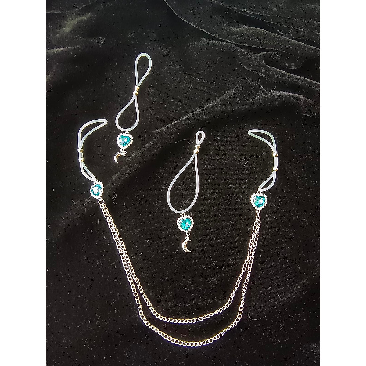 Heart Nipple Chain Noose Nipple Rings Clamps Non Piercing Nipple Body Jewelry Chain Breast Clamps for Sexual Pleasure 1 Set Blue