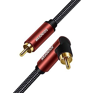 SOUNDFAM 90 Degree RCA Cable 10ft/3M Right Angle Subwoofer Cable S/PDIF Digital Coaxial Audio Cable - [24K Gold-Plating, Dual Shielded] - Wine Red