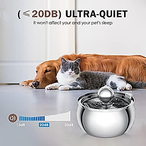 Tomxcute Cat Water Fountain, 4.0L/135oz Automatic Stainless Steel Pet Water Dispenser Metal Dog Drinking Pet Fountains, Ultra-Quiet Pump and 3 Replacement Filters & for Cats, Dogs, Multiple Pets…