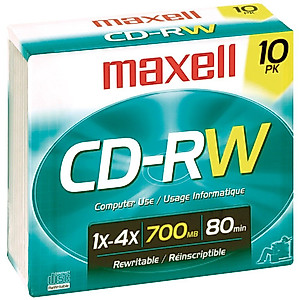 Maxell Cd-Rw Rewritable Disc, 700 Mb/80 Min, 4X, Jewel Case, Silver, 10/Pack