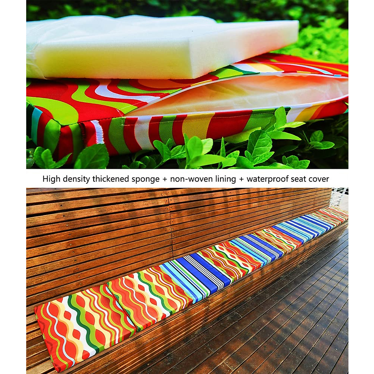 Patio Garden Outdoor Bench Cushion Water-Resistant 47x17x2 Inch Bench Seat Cushion Cushions For Garden Chairs Thickened Sponge Filling Swing Cushion/Rocking Chair Cushions/Patio Loveseat Cushion