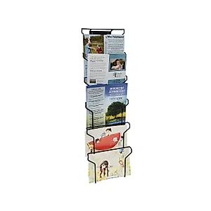 FixtureDisplays® Wall Mount Greeting Card Post Card Display Wire Rack Black Horizontal Landscape 7x5" Cards Pocket 7.8" Wide 6 Pockets 11714-NF