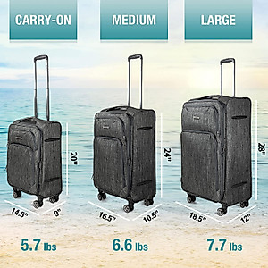Cantor Ultra Lightweight Softside Luggage with Spinner Wheels, Set of 3, Expandable Suitcase with Retractable Handle and ID Tag, and Interlocking Zippers with TSA Lock (Grey)