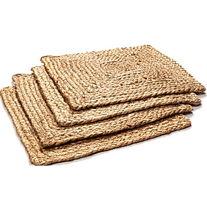 Jute Placemat,Placemat,Braided Placemats,Round Placemats Set of 4,100% Jute Braided Placemats Set of 4 Reversible (Natural 13x13 Square) Farmhouse Vintage Jute Placemats for Dining Table