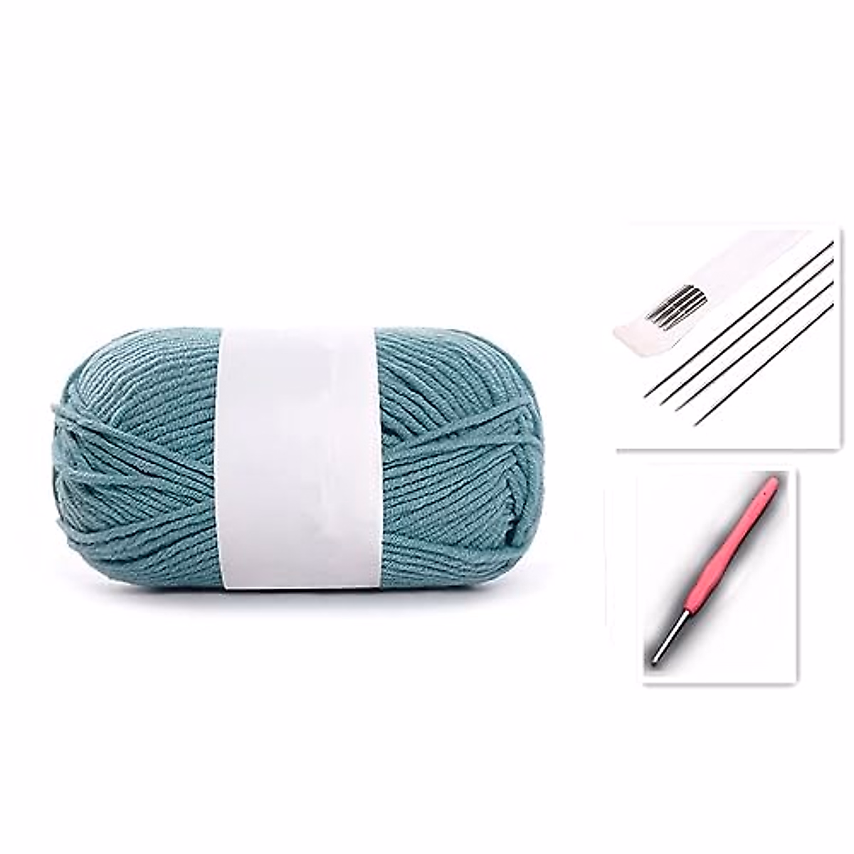 4 Combed Cotton Soft Wool Balls Acrylic Cotton Hand-Woven Cotton Yarn The Thread of a Sweater Each Ball Weighs 50 Grams 120 Meters Long and with Needle bar and Crochet (6 Balls Cyan Blue)