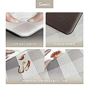 Sunlit Set of 2 Anti Fatigue Kitchen Floor Mat, Non Slip Waterproof Comfort Standing Mat, 0.4Inch Thick Cushioned Farmhouse Kitchen Rug Runner, Buffalo Plaid(Size:17"x28"&17"x47")