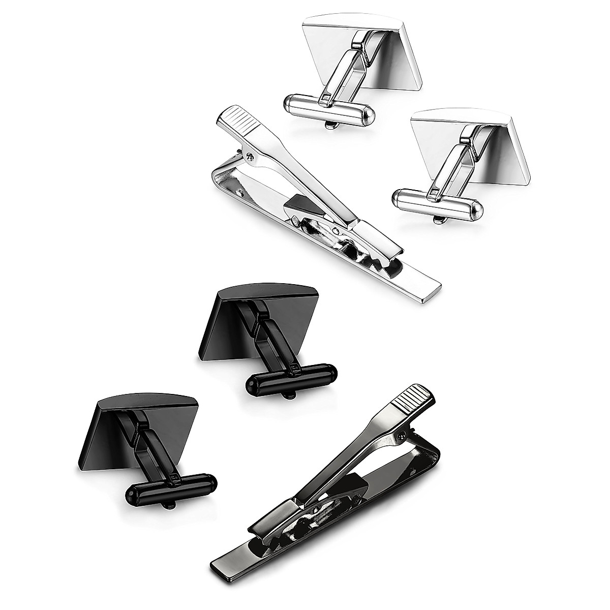 FIBO STEEL Tie Clips Cufflink Set for Men Classic Wedding Cufflinks Mens Dad Birthday Gifts