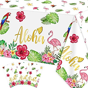Aloha Party Decoration 3 Pack Hawaiian Tablecloths for Luau Party Decorations, Tropical Flamingo Table Cover Disposable Plastic with "Aloha" Gold Letters, Summer Beach Theme Birthday Party Supplies