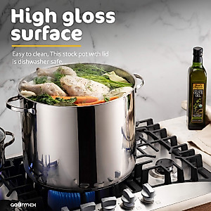 GOURMEX 21-Quart Induction Stock Pot | Stainless Steel Soup Pot with See Through Lid Glass Lid | Grade Heavy Duty Large Stockpot | Compatible with All Heat Sources | Dishwasher Safe