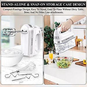 BAIGELONG Hand Electric Mixer, 300W Ultra Power Food Kitchen Mixer with 5 Self-Control Speeds + Turbo Boost, 5 Stainless Steel Attachments Handheld Mixer for Baking, Black