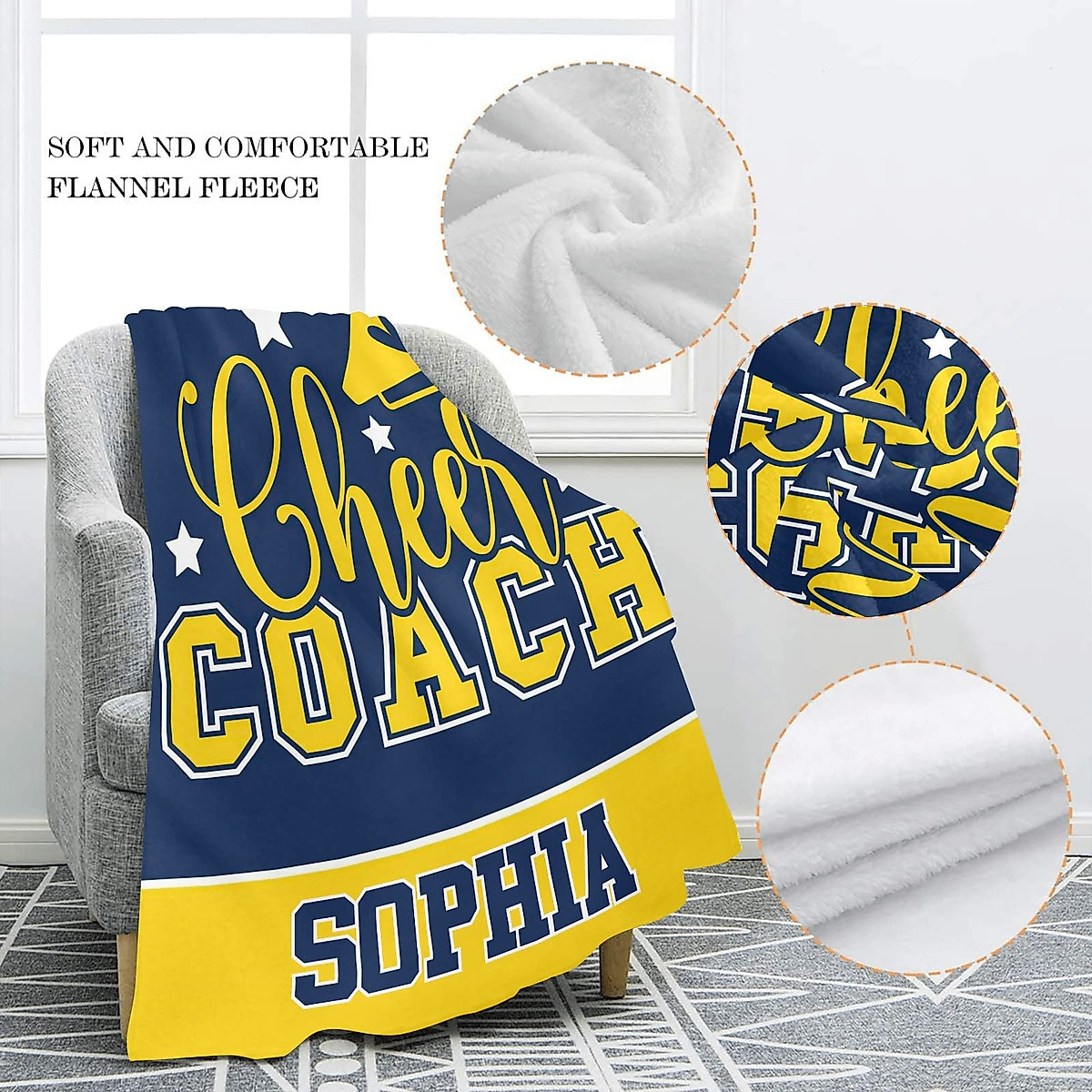 XOZOTY Cute Cheer Coach Personalized Blanket Nursery Swaddling Blankets for Gilrs Boys Kids Newborns Baby Shower Pet Gift 30 x 40 Inch