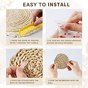 SMGY Set of 9 wall basket decor hanging boho Rattan Flat Woven Macrame Tassels Bamboo handmade serving tray art set for living room bedroom dining room-3.2-14.5in