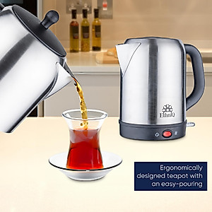 Ethniq TeaVibe Electric Turkish Tea Maker - Stainless Steel 120V Double Pot Kettle & Infuser, Boil-Dry Protection, Auto Shut-Off & Keep Warm Function, 1.7L Kettle + 1L Teapot Capacity
