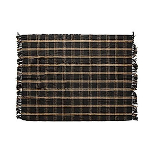 Creative Co-Op Plaid Black & Tan Fringed Woven Cotton Blend Throw 60 inch x50