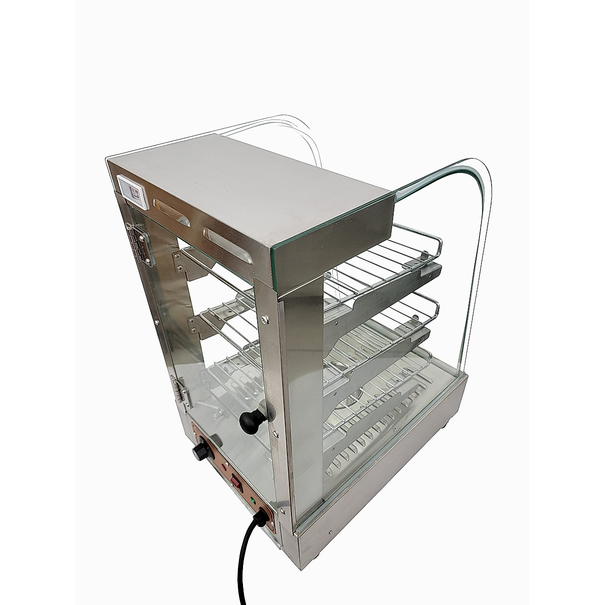 HeatMax 141823 Small Commercial Stainless and Curved Glass 14 Inch Wide Food Warmer Display Case for Pizza, Chicken, Burgers, Patties, Empanadas or Any Hot Food, Saves Counter Space, Great Visibility