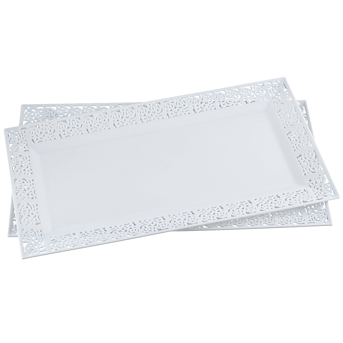 Silver Spoons and More,white Lace Rim 14"x7.5" Heavyweight Plastic Set of 2 Serving Trays