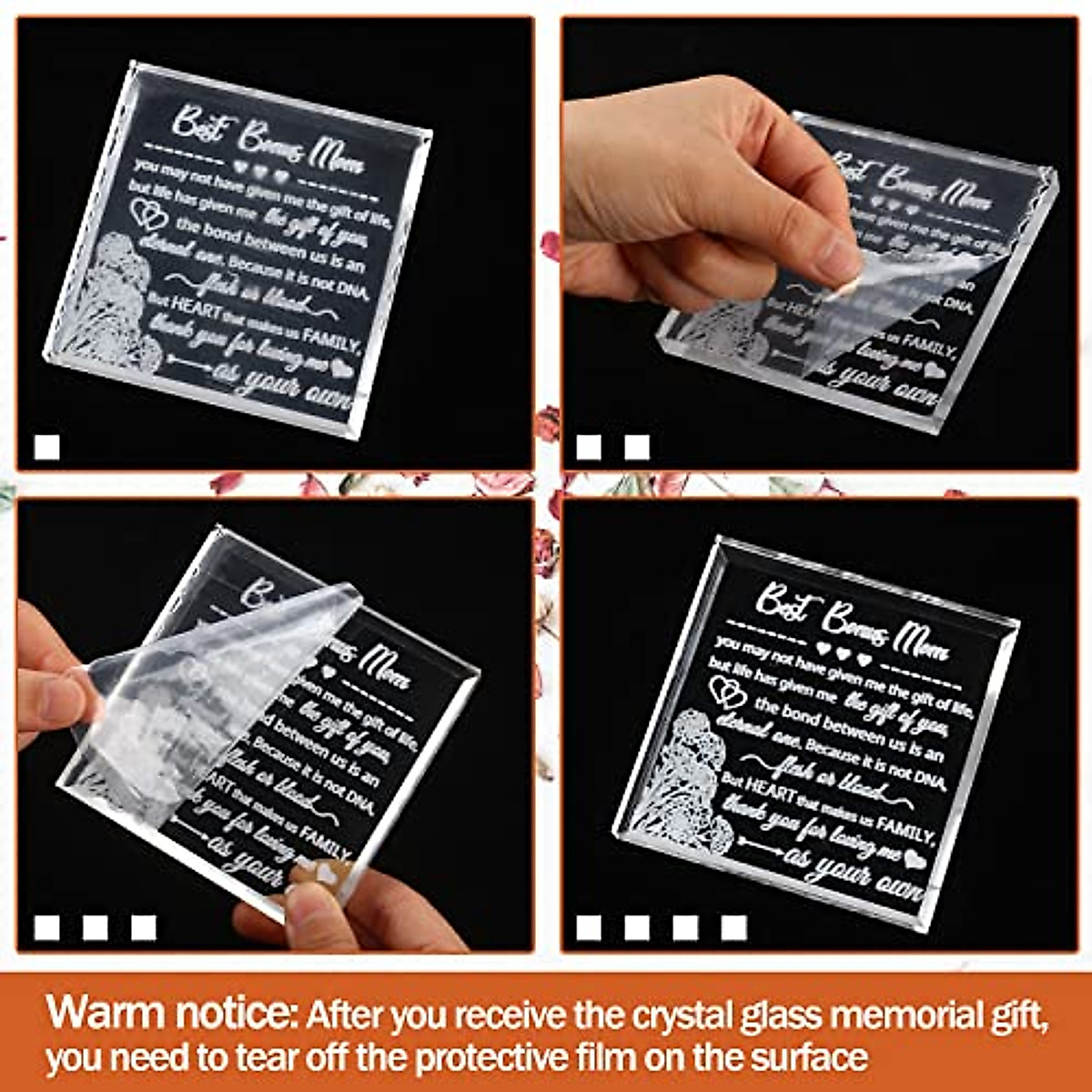 Bonus Mom Gifts Mom Son Stepdaughter Stepmom Stepson Gifts Crystal Glass Mom in Law Gift for Women Funny Clear Paperweights Keepsake for Mother's Day Birthday Wedding (Simple Style)